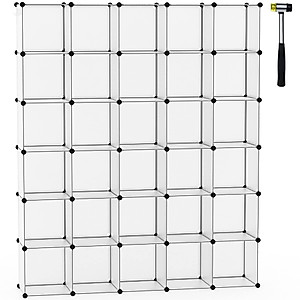 C&AHOME Cube Storage Organizer, 30-Cube Shelves Units, Closet Cabinet, DIY Plastic Modular Book Shelf, Ideal for Bedroom, Living Room, Office, 60.6" L x 12.4" W x 72.6" H Transparent White UPCS30W