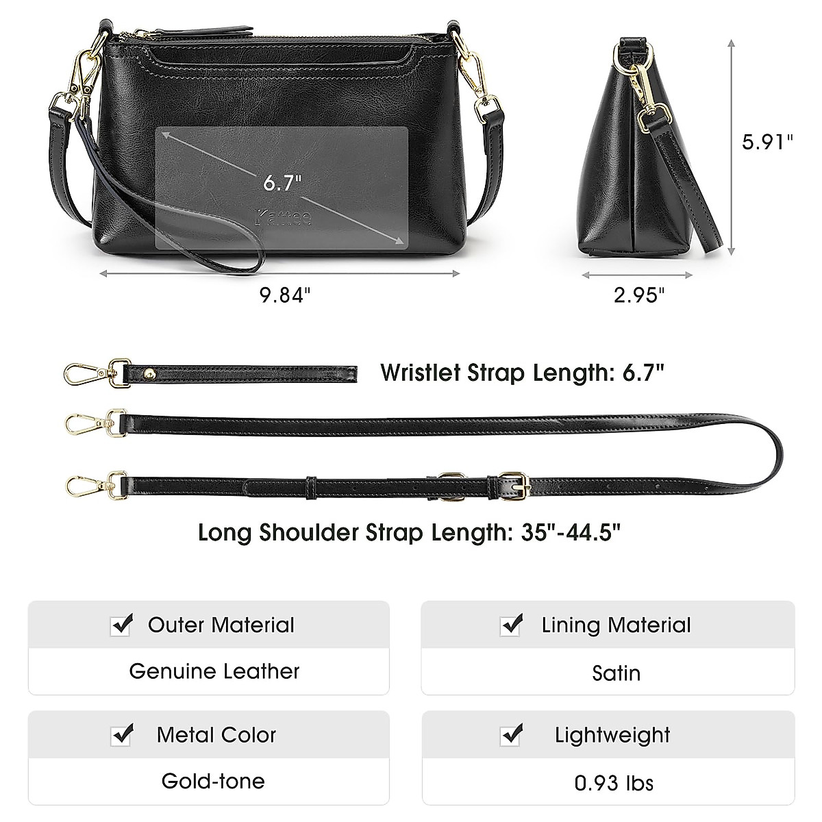 Kattee Leather Crossbody Bags for Women Trendy, Small Shoulder Purses and Handbags, Wristlet Clutch Wallet with 2 Straps