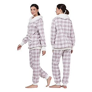 PajamaGram Soft Fleece Pajamas Women - Pajamas for Women, Pink, L, 12-14