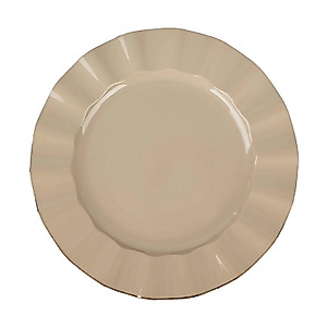 Efavormart 10 Pack | 11" Taupe Large Hard Plastic Dinner Plates With Gold Wavy Rim, Heavy Duty Disposable Dinnerware
