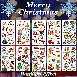 Christmas Decoration Luminous Temporary Tattoos for Kids Stocking Stuffers Santa Claus Snowman Gingerbread Man Waterproof Tattoos Stickers for Christmas Holiday Party Birthday Decorations