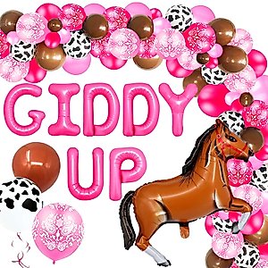 JeVenis First Rodeo Birthday Party Decor Girl Cowgirl Balloon Garland DIY Balloon Arch Kit Western Balloon GarlandHorse Themed Birthday Decorations