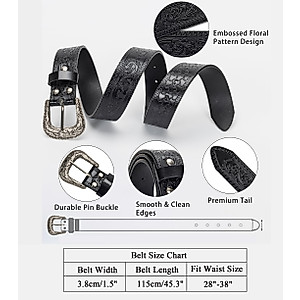 UTOWO Adjustable Vintage Western-Belts for Women Men Embossed PU Leather Buckles Cowboy-Cowgirl-Belt (for 28-38" Waist)