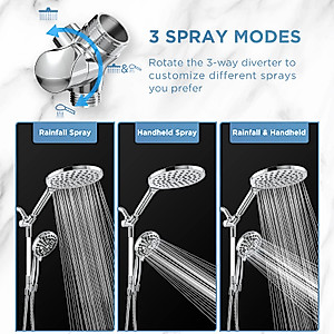 MakeFit 21-mode Dual Handheld Shower Head Combo, Upgraded 2-in-1 Rain Shower Heads System 8 Inch Rainfall Shower Head and 10 Modes High Pressure Hand Held Showerhead with Built-in Power Wash