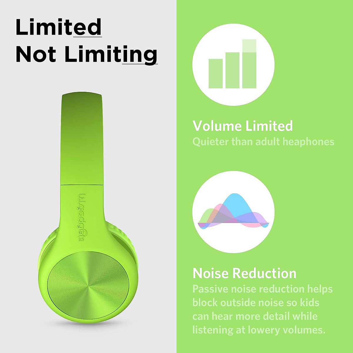 LilGadgets Connect+ Pro Kids Headphones with Mic and Cord, SharePort Technology, Over-Ear Foldable Headset, Volume Limit 93db, Wired Inline 3.5mm Jack for School- Green
