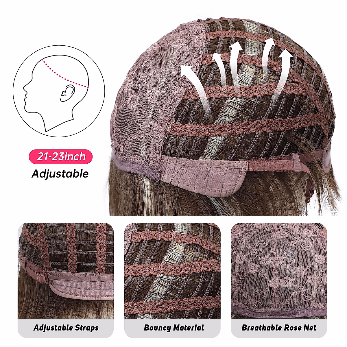 topshe Brown with Highlights Synthetic Wigs Middle Part Long Wavy Wigs with Dark Roots Womens Natural Heat Resistant Hair