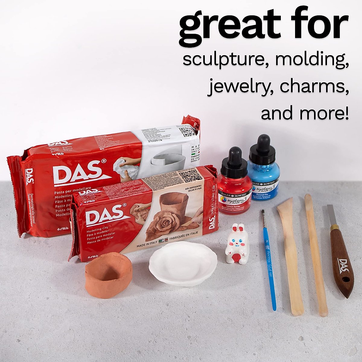 DAS Air-Hardening Modeling Clay - Terra Cotta Clay 1.1lb Block - Pliable Air Clay for Sculpting and Coating - Easy to Use Air Dry Modeling Clay - Molding Clay for Sculpting and More