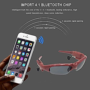 Wireless Bluetooth Sunglasses Anti-ray Stereo 4.1 Music Bluetooth Headphones for Men Support Both Headset and Hands-Free for All Kinds of Cell Phones (Red-Gray)