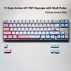 eboxer-1 73 Pcs Five-Faced Dyed Anime DIY Keycaps, PBT Keycap Set with Shaft Puller, for Mechanical Keyboards(Anime Keycaps)