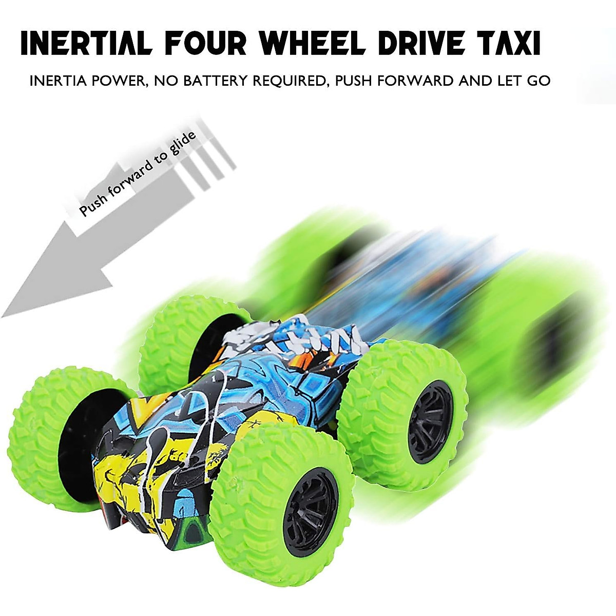 DqsWko Double-Sided Pull Back carsr. Friction Cars for Kids ，Vibration inertial car. Toy Pull Back car. Big tire Four-Wheel Drive Toy car for Boys and Girls（4pcs）