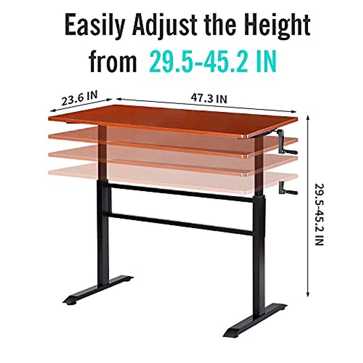 UNICOO - Crank Adjustable Height Standing Desk, Adjustable Sit to Stand up Desk,Home Office Computer Table, Height Adjustable Writing Desk, Study Table (Teak Top/Black Legs - SYK01)