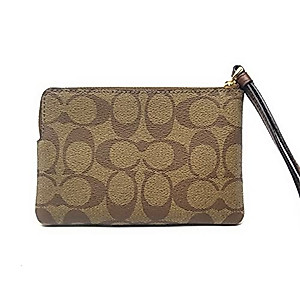 COACH Women's Corner Zip Wristlet In Signature Canvas (Khaki Saddle2)
