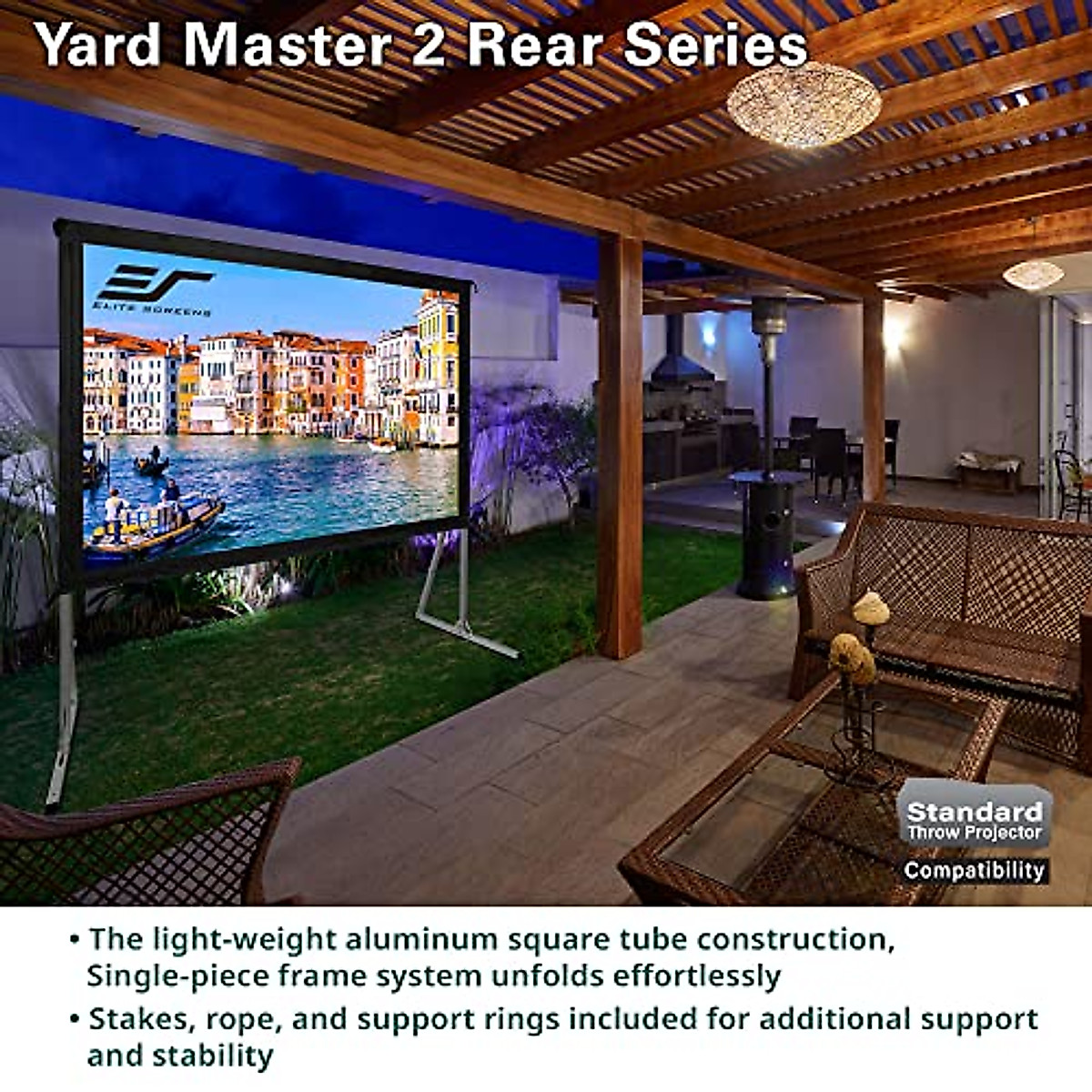 Elite Screens Yard Master 2, 100-inch Indoor Outdoor Portable Fast Folding Projector Screen w/ Stand 16:9, 8K 4K Ultra HD 3D Movie Theater Rear Projection , OMS100HR3 -US Based Company 2-YEAR WARRANTY