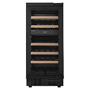 KoolMore KM-CW28DZ-WPR Reserve 15 in. Under-Counter Panel Ready Dual Zone Built-in Wine Cooler with 23 Bottle Capacity and Wooden Shelves in Black, ETL Listed