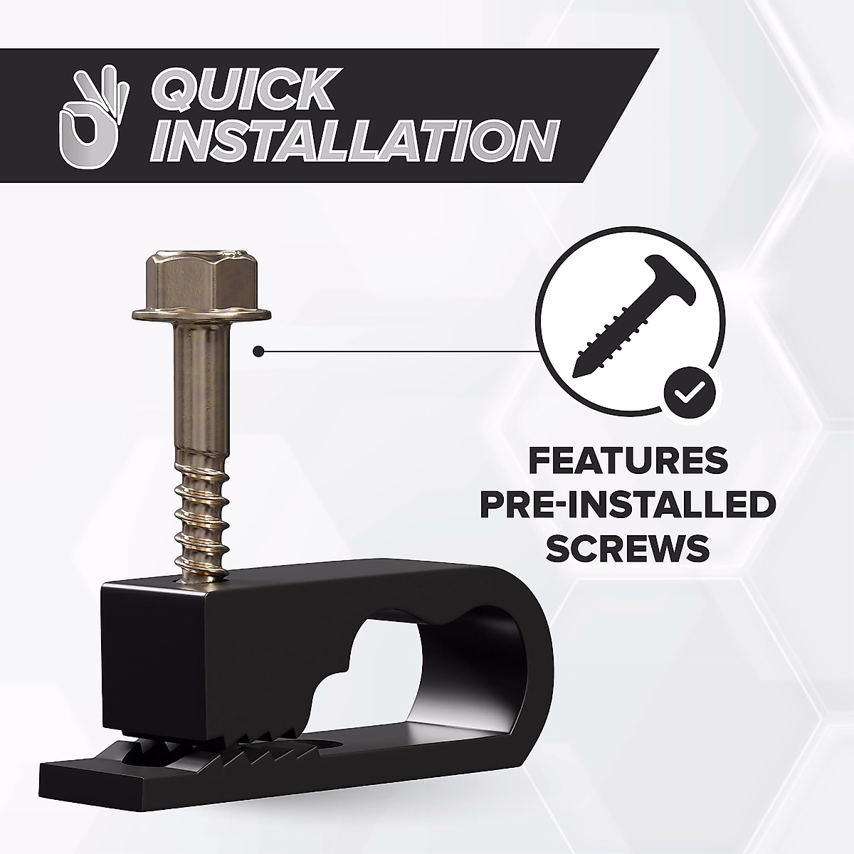 THE CIMPLE CO Dual Cable Clips, 50 PCS, Indoor/Outdoor Cord Management, 1/2 in Wire Clips for Coax, Ethernet, Electrical Wire, Screw Clips for Wires on Wall, Black