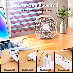 SMARTDEVIL Small Personal USB Desk Fan, 3 Speeds Portable Desktop Table Cooling Fan Powered by USB, Strong Wind, Quiet Operation, for Home Office Car Outdoor Travel (Light Brown)