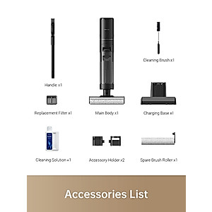 Dreametech H12 PRO Wet Dry Vacuum Cleaner, Smart Floor Cleaner Cordless Vacuum and Mop for Hard Floors, One-Step Edge to Edge Cleaning with Hot Air Drying Black