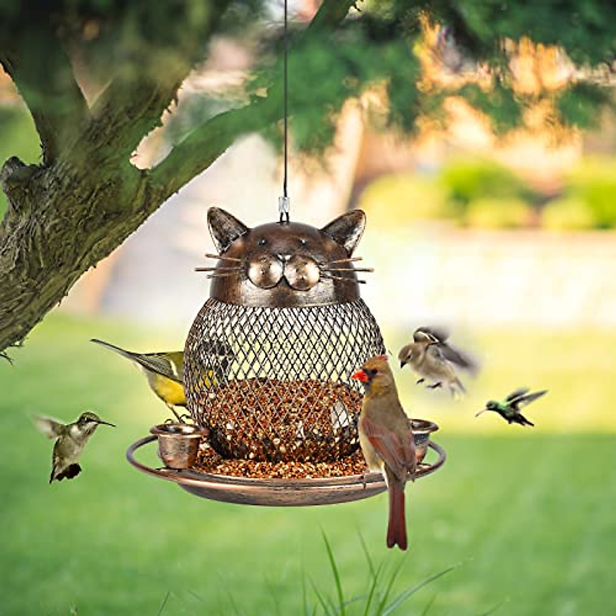 Bird Feeders for Outside, Wild Bird Feeder Squirrel Proof, Heavy Duty Copper Bird Feeder for Outdoor Hanging Garden Yard Decor, 2lbs Capacity - Upgraded Cute Cat Shaped