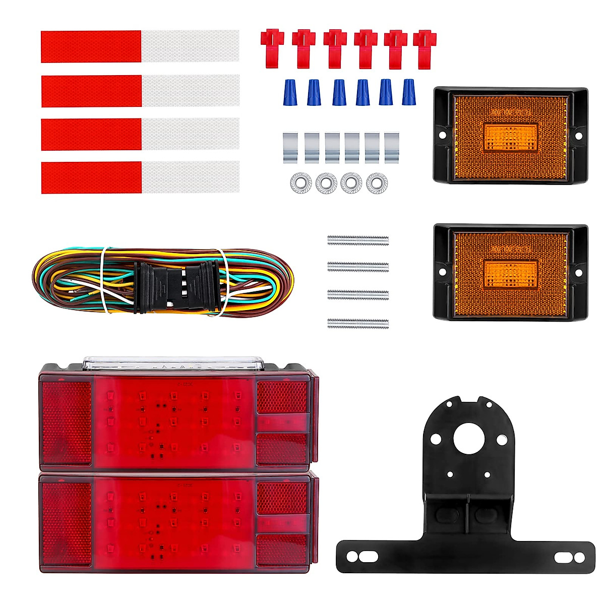VINAUO Boat Trailer Lights, IP68 LED Trailer Light Kit with Trailer Wiring Harness Kit, 2 Amber Trailer Lights for Camper Truck RV Boat Snowmobile Over 80" Inches