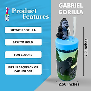 Sip with ME Zoo Silverback Gorilla Cup, Kids Water Bottle, Toddler Cups, Tumbler with Lid and Straw, Travel Sippy Cup for Water or Milk, Kids Cups with Lids, Toddlers 3 and Up, BPA Free Plastic, 12 oz