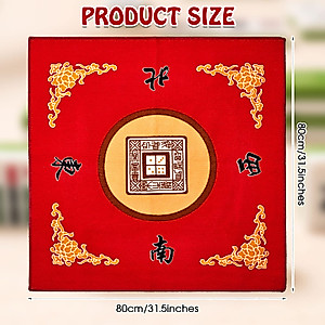 Juexica Mahjong Mat with Bag, Anti Slip Noise Reduction Table Cover Board Game Mat Mahjong Table Mat Mahjong Accessories Tablecloth Mahjong Paigow Poker Cards (Red)
