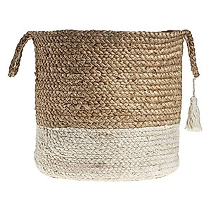 Ox Bay Betsy Two-Tone Natural Jute Woven Decorative Storage Basket With Handles