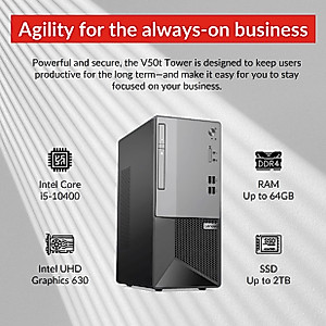 Lenovo V50t Gen 2 Business Tower Desktop, Intel Core i5-10400, 32GB RAM DDR4, 1TB PCIe M.2 SSD, DVD-RW, HDMI, RJ-45, Display Port, No Wi-Fi, Windows 11 Pro, Black