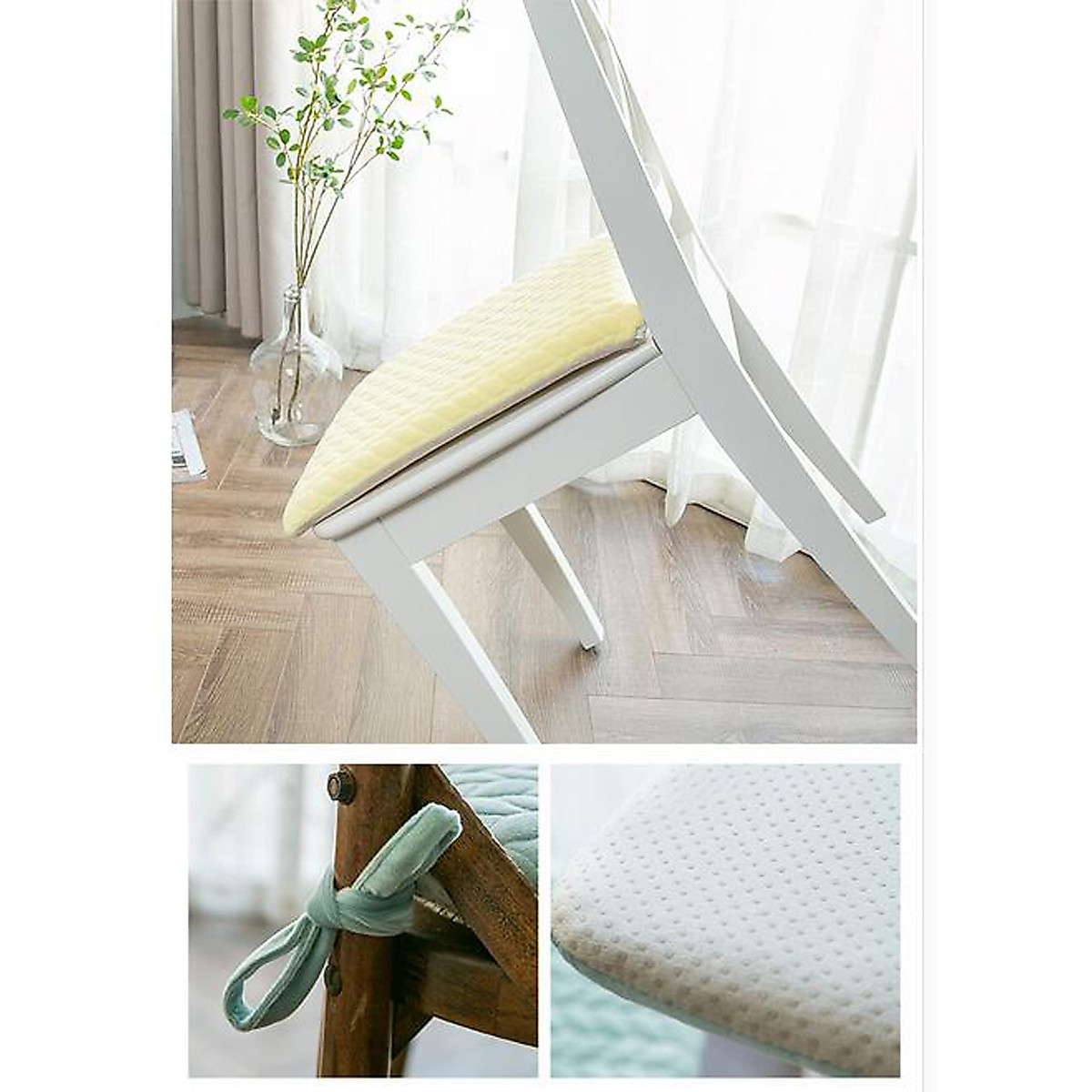 2 Pack Chair Cushions for Dining Chairs Rubber Back U-Shaped Chair Pads with Ties Soft Plush Nonslip Seat Cushions Machine Washable Kitchen Chair Pads,17" x 16" (Yellow)