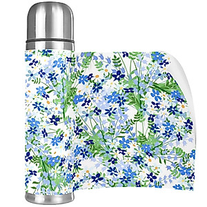 Stainless Steel Leather Vacuum Insulated Mug Flower Thermos Water Bottle for Hot and Cold Drinks Kids Adults 16 Oz