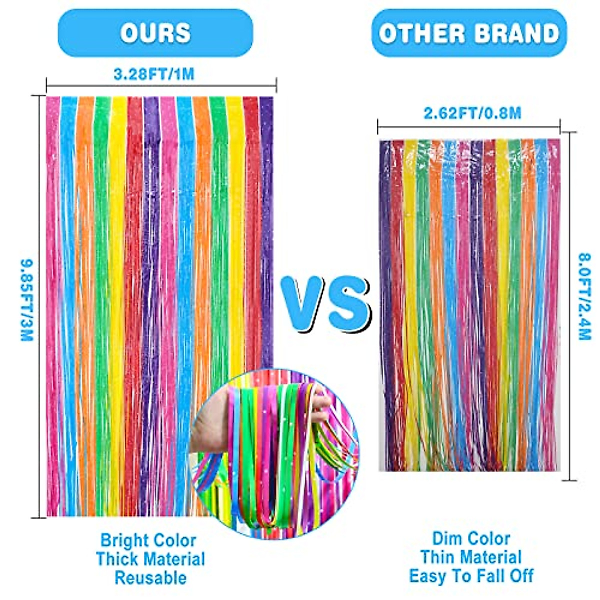 4Pack Rainbow Color Foil Fringe Curtain Metallic Tinsel Door Curtains Photo Booth Backdrop for Birthday Graduation Wedding Baby Shower Bridal Shower Christmas Party Decoration