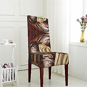BROLEO Cowboy Black Hat Western Boots Picture Elastic Polyester Ammonia Dining Chair Cover - Protection Cover for Dining Chair Removable