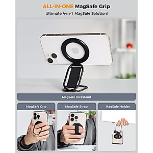 [2025 Newest] SUPERONE for MagSafe Phone Grip for MagSafe Kickstand Compatible with MagSafe Finger Loop, 4-in-1 Phone Ring Holder Strap for MagSafe iPhone 16/15/14/13/12 Series