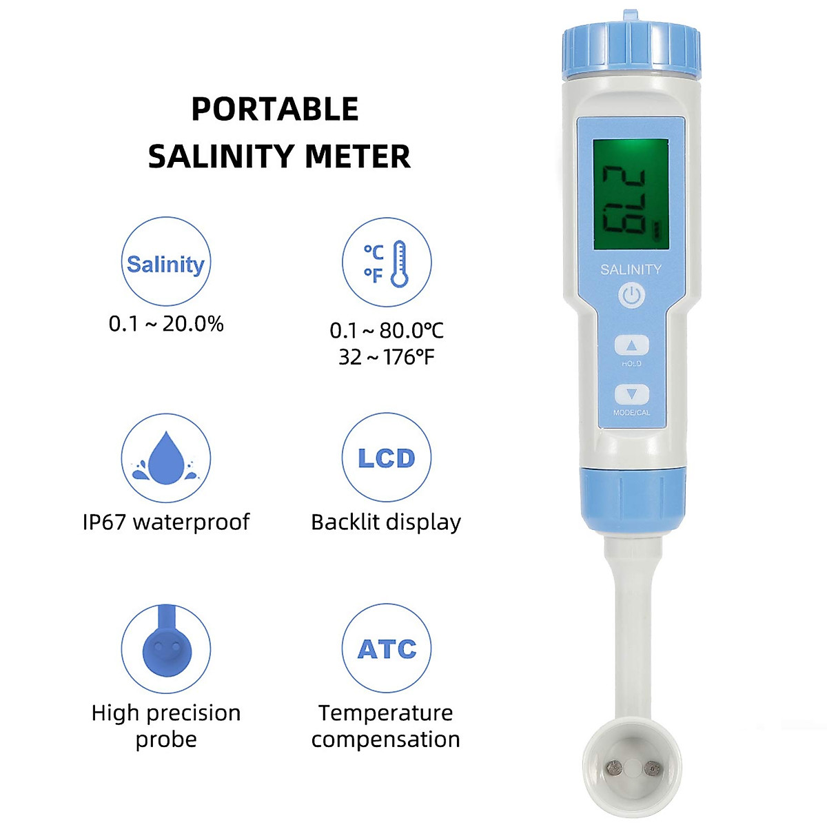 Salinity Meter S-200 IP67 Waterproof Salinity Meter Tester for Food Salt Concentration Measuring