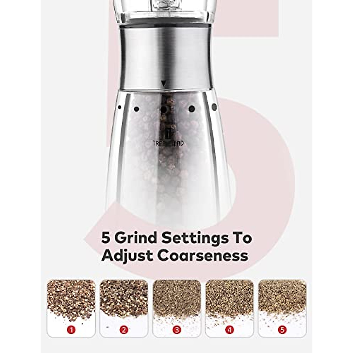 Pepper Grinder or Salt Mill Set Grind Smoothly-Adjustable Coarseness Refillable Pepper Mill Grinder Easy To Clean TREBLEWIND