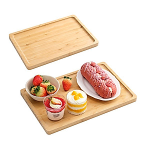 2 Pack Large Bamboo Serving Tray, 14.2''L x 9.4''W x 1''H and 11.8''L x 7.9''W *1''H, Portable Wooden Food Trays for Eating Dinner Breakfast Tea Snack Coffee Fruit Serving Trays
