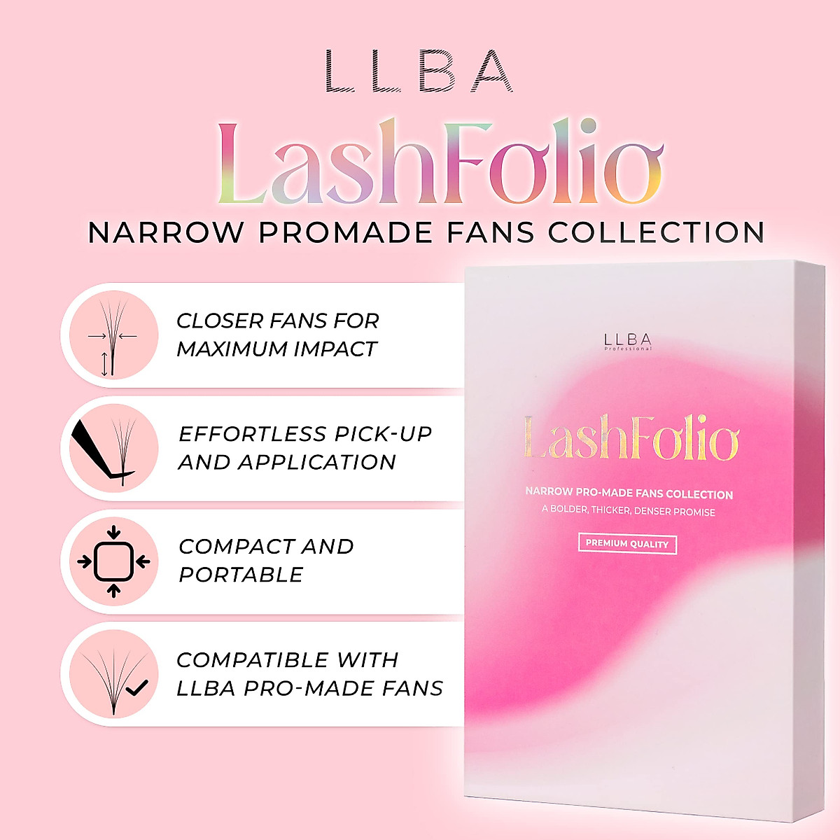 LLBA LashFolio Narrow Promade Fans | Handmade Volume Eyelashes | Multi Selections 5D~10D | C CC D Curl | Thickness 0.03~0.07mm | 8-15mm Length | Long Lasting & Easy Application (10D-0.03 D 8mm-15mm)