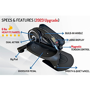 YYFITT Under Desk Elliptical Machine for Home Office, 2-in-1 Seated Standing Mini Elliptical with Silent Magnetic Resistance, Portable Eliptical with Big Display and Oversized Pedals