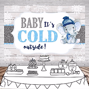Mocsicka Baby It's Cold Outside Backdrop Rustic Floor Boy Girl Elephant Baby Shower Photography Background Winter White Snowflake Princess Newborn Cake Table Decoration Photo Booth (5x3ft)