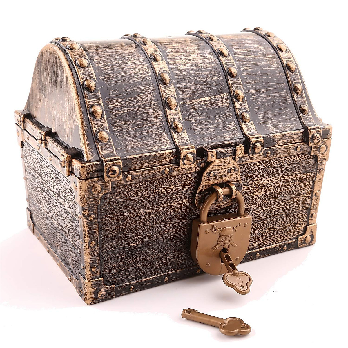 Lingway Toys Kids Pirate Treasure Chest Teacher's Favorite Treasures Collection Storage Box with 2 Sets of Locks and Keys Only(Vintage Bronze Coating,6.3"X4.8"X5.2")