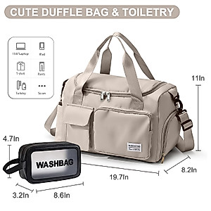 Beige Small Gym Bag for Women, Waterproof Travel Duffle Bag Carry On Weekender Bag with Shoe Compartment & Wet Pocket, Gym Tote Bag for Travel, Workout, Sport