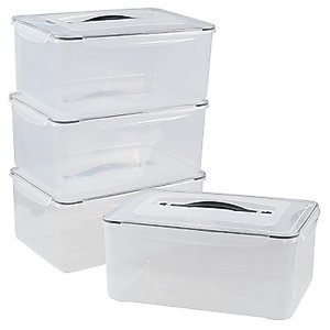 Leendines 4-Pack 15 Liter Clear Airtight Food Containers, Plastic Storage Box with Lid