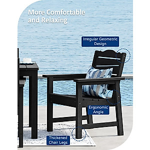 Weatherproof Patio Chair, Poly Lumber Outdoor Patio Chairs with Ergonomic Curved Seat, 400lbs Capacity Outdoor Dining Chairs for Garden, Porch, Lawn & Backyard, Black