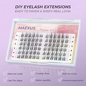 MAEXUS Lash Clusters DIY Eyelash Extensions 72 Clusters Lashes Natural Look Individual Lashes Eyelash Clusters Extensions Wispy Lashes Cluster DIY at Home (6/8/10/12 MM)