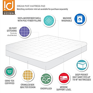 Intelligent Design Twin Mattress Pad, Overfilled High Density Down Alternative Fill, Extra Fluffy 3D Puff Mattress Topper Soft Microfiber Mattress Cover, Fitted Pocket Fits Up to 18", Queen, White