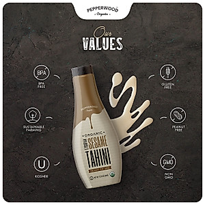 Organic Ethiopian Sesame Tahini - Squeezable Creamy & Ready Tahini Paste 12.3 Ounce (2-Pack) - Hulled, Unsalted, Non-GMO, Gluten-Free, Peanut-Free, by Pepperwood Organics