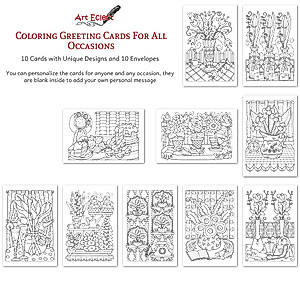 Art Eclect Adult Coloring Greeting Cards for Birthdays, Thank You Note Cards and Sympathy Cards (10 Cards With 10 Different Unique Designs and 10 White Envelopes, Set Garden/White)