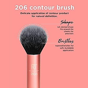Real Techniques Flawless Base Brush Set With Ultra Plush Custom Cut Synthetic Bristles and Extended Aluminum Ferrules to Build Coverage for Every Makeup Application Need, Orange, 5 Piece