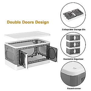 SDADI 19.2 Gal Plastic Foldable Storage Cabinet, Collapsible Storage Bins with Door, Stackable Cube Storage Organizer, Plastic Storage Cart£¬Closet Organizers and Storage (5-pack, Gray)
