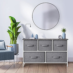 Sorbus Dresser with 5 Drawers - Storage Chest Organizer Unit with Steel Frame, Wood Top, Easy Pull Fabric Bins - Long Wide TV Stand for Bedroom Furniture, Hallway, Closet & Office Organization