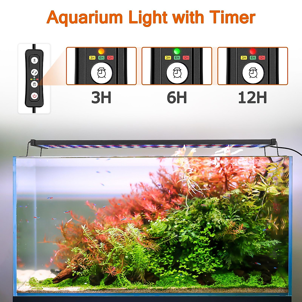 AQQA Full Spectrum Aquarium Light Plant Fish Tank Light with Timer 14 Colors Adjustable Waterproof LED Fish Light for Freshwater & Saltwater Tank 39-47 Inch (35W)